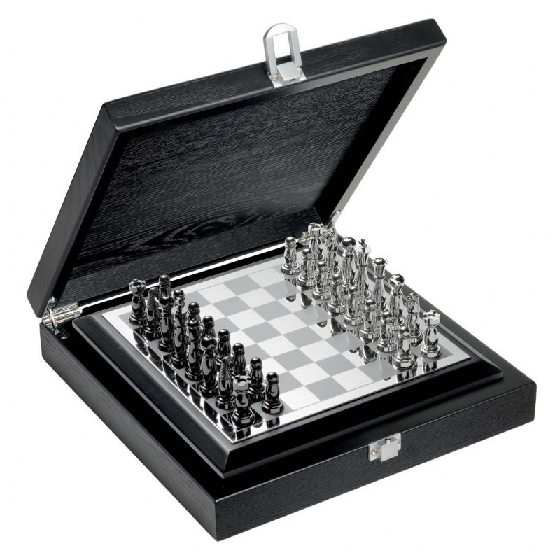 Classic Boxed Chess Set in Silver Plated Finish - Business Gifts Supplier